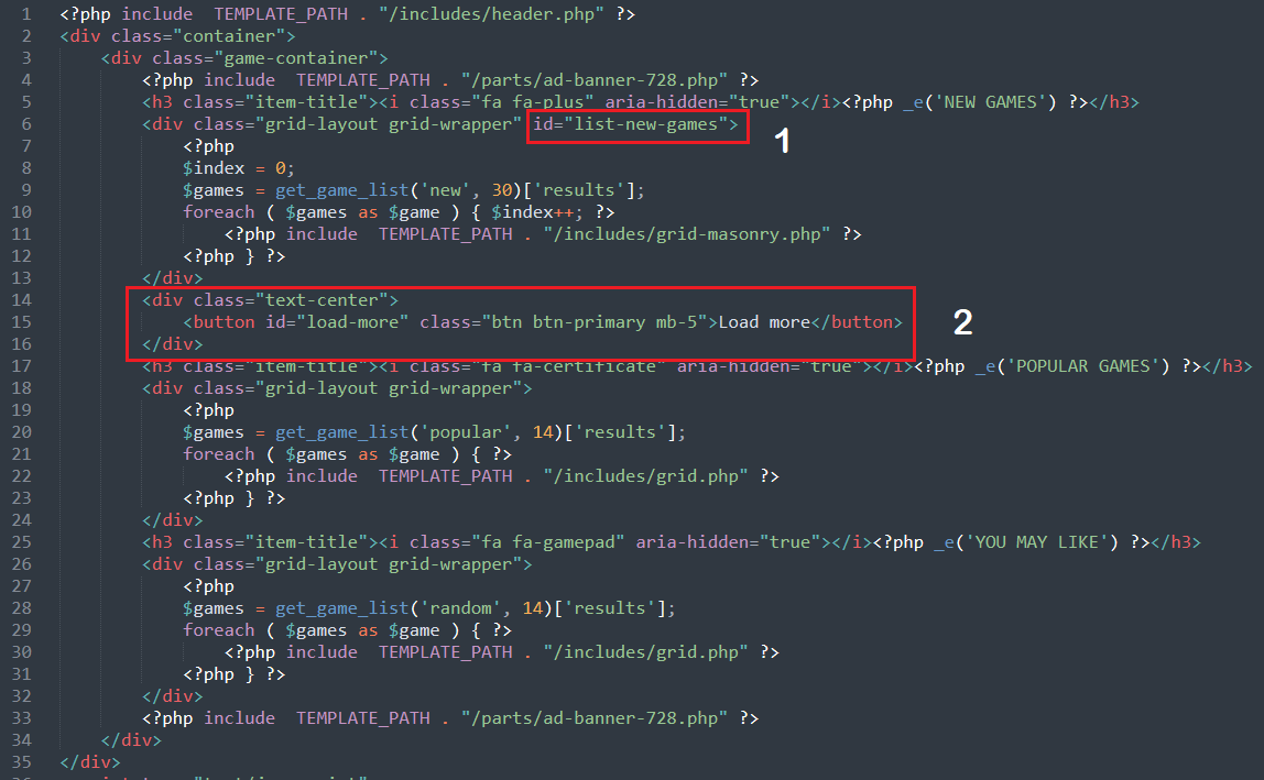 Create “Load More” games on Dark Grid theme – CloudArcade